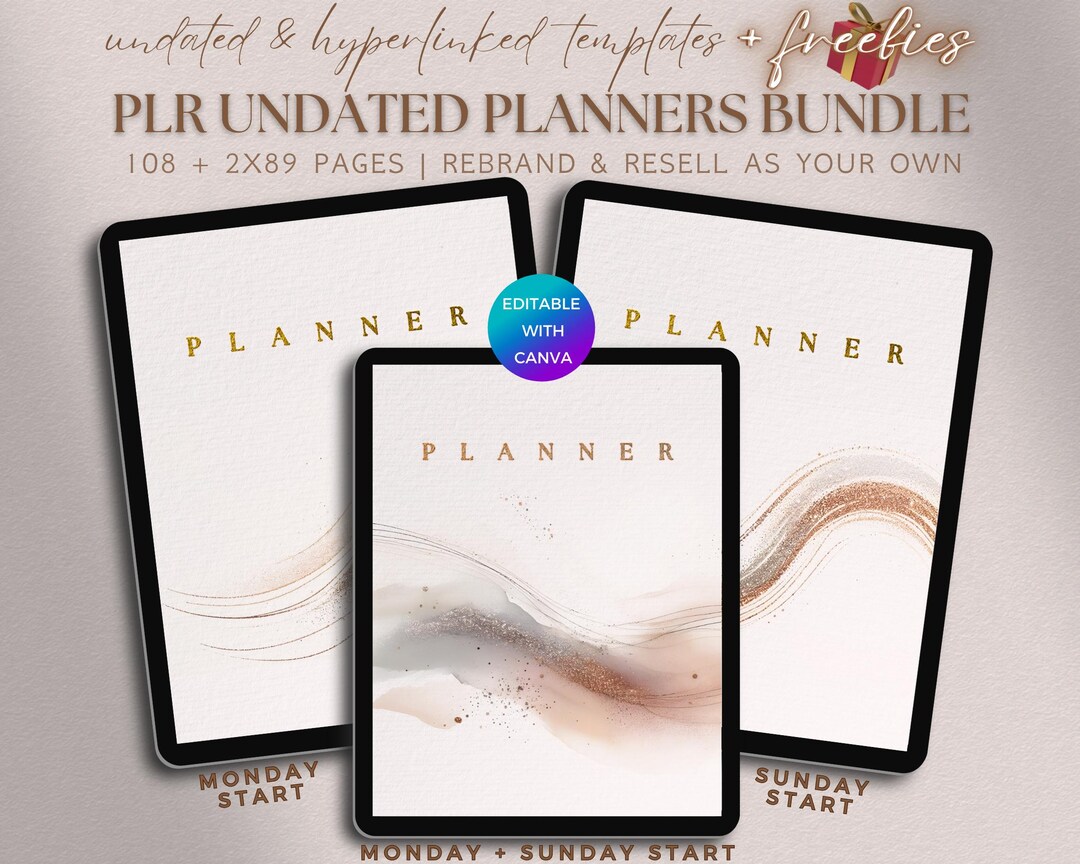 PLR Undated Planner Bundle, Editable Digital Life Planner Hyperlinked ...