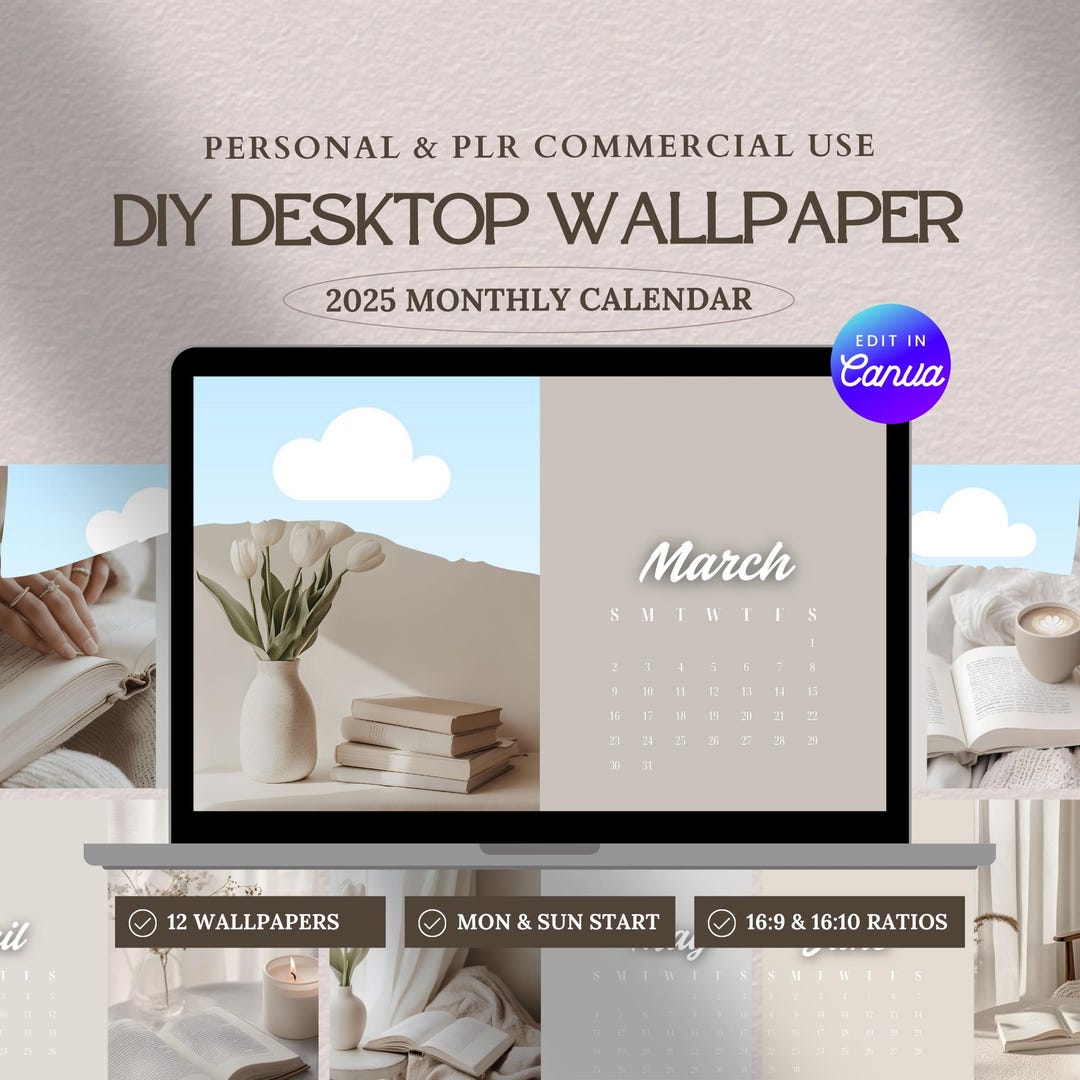 PLR 2025 Calendar Desktop Wallpaper Template Editable Aesthetic Laptop ...