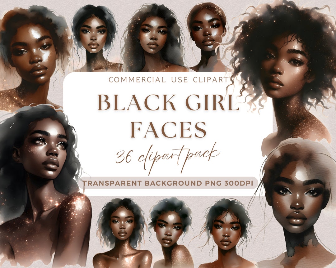 Black Girl Faces Clipart Watercolor, Beautiful Afro Women Clip Art ...