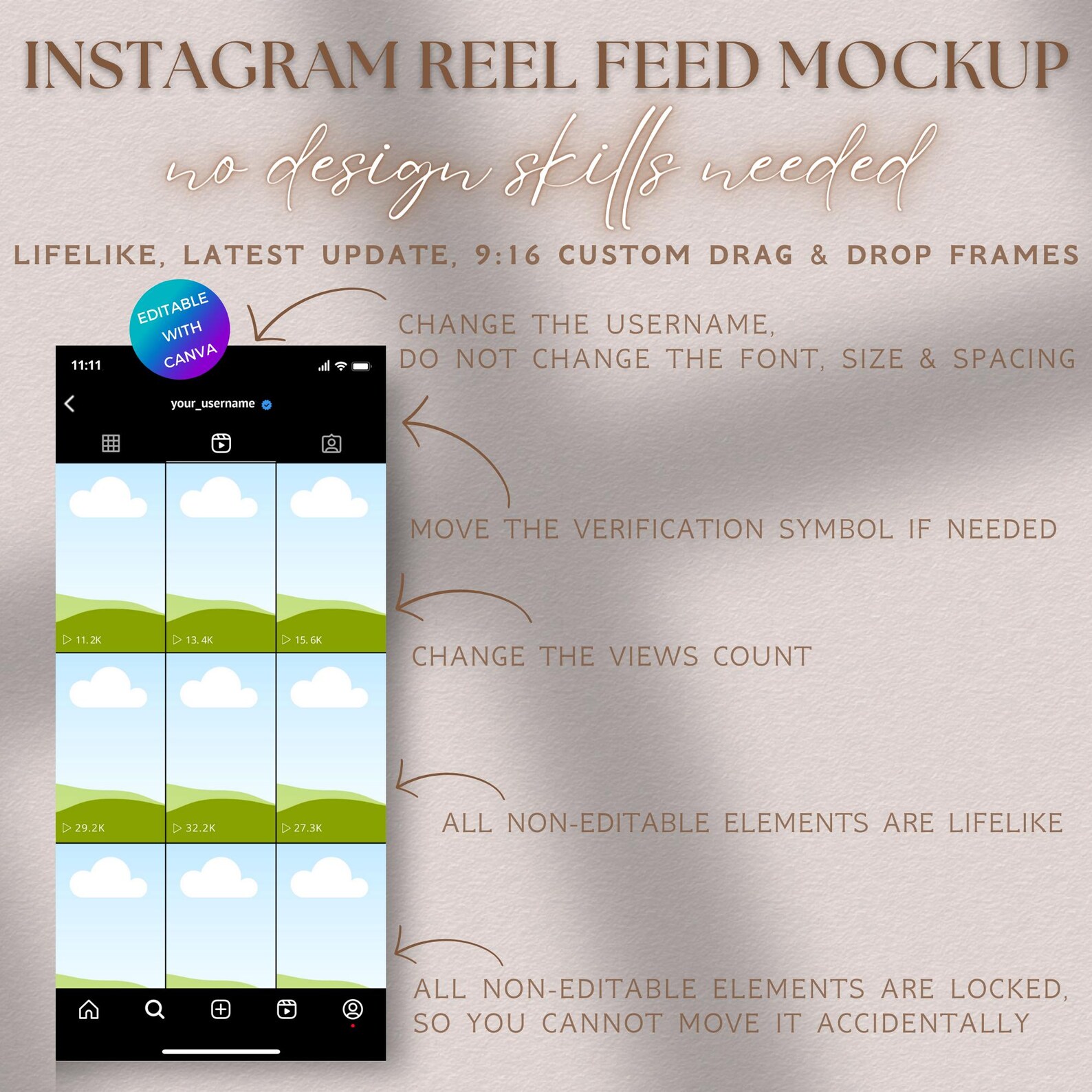 Instagram Reel Feed Mockup Template Editable Reel Cover Mock-up Social ...