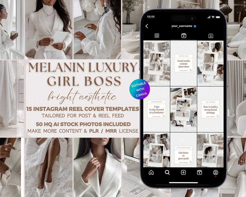 Melanin Girl Boss Aesthetic Instagram Reel Covers, PLR MRR Stock Photo ...