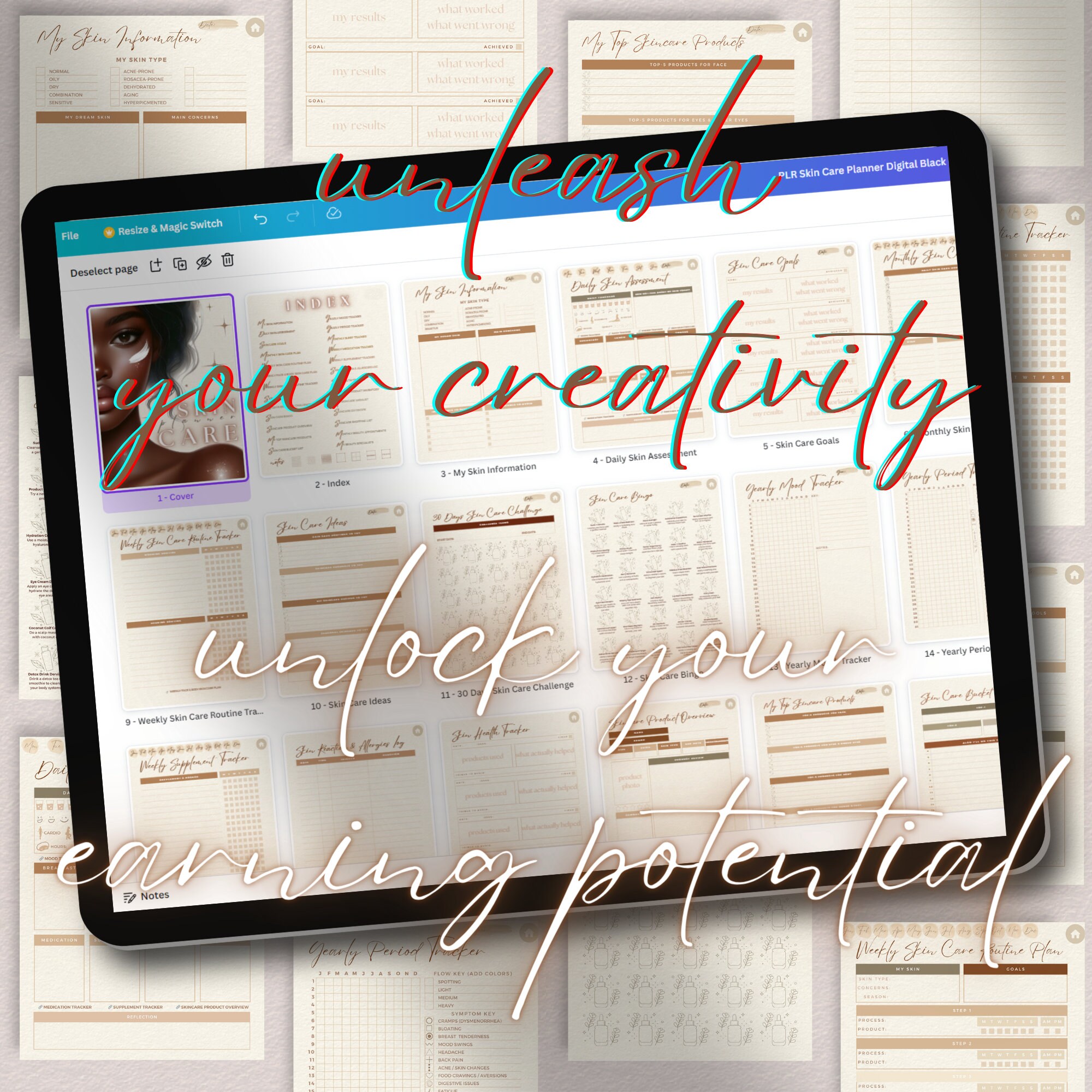 PLR Skin Care Planner Digital, Editable Skincare Journal Commercial Use ...