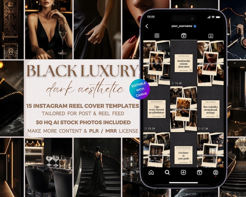 Black Luxury Dark Aesthetic Instagram Reel Covers PLR MRR Stock Photos ...