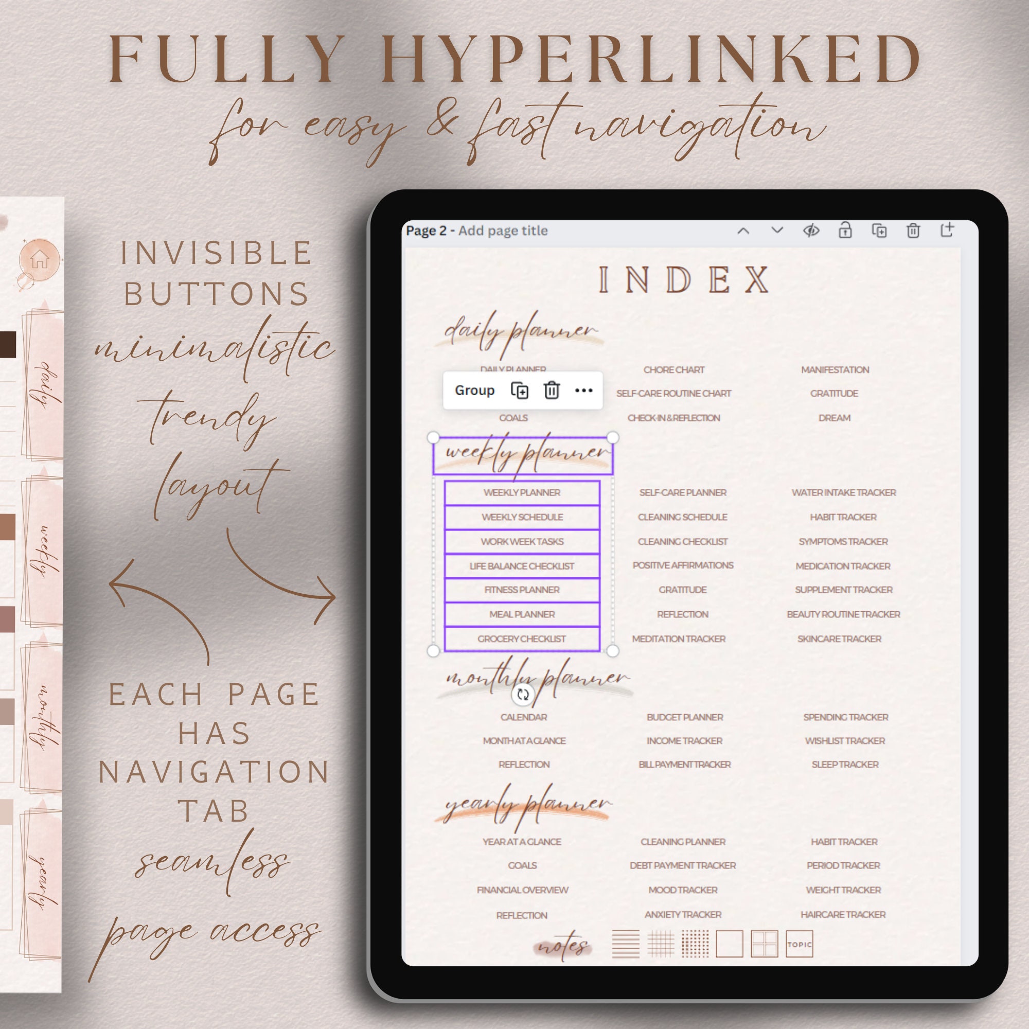 PLR Digital Planner Template Bundle, Editable Undated Planner Hyperlink ...