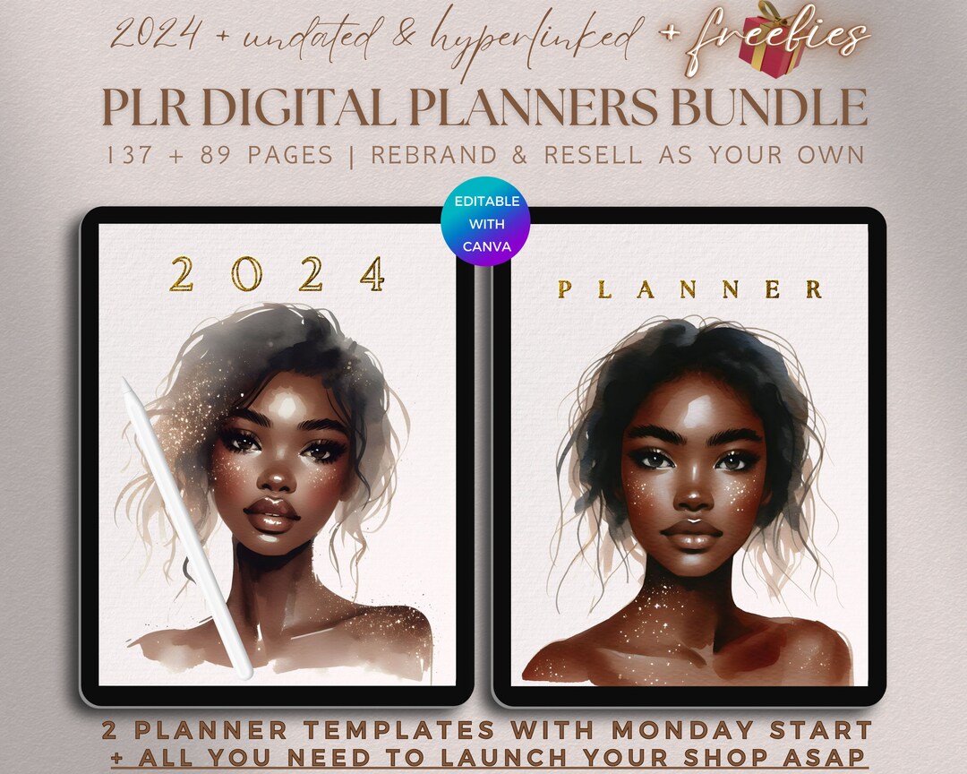 PLR Digital Planner Bundle Monday Start Editable Planner 2024 & Undated ...