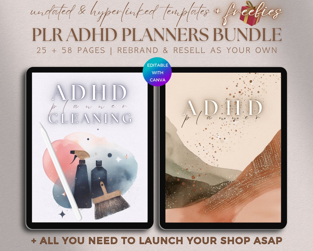 PLR ADHD Planner Bundle, ADHD Workbook Commercial Use Cleaning Journal ...