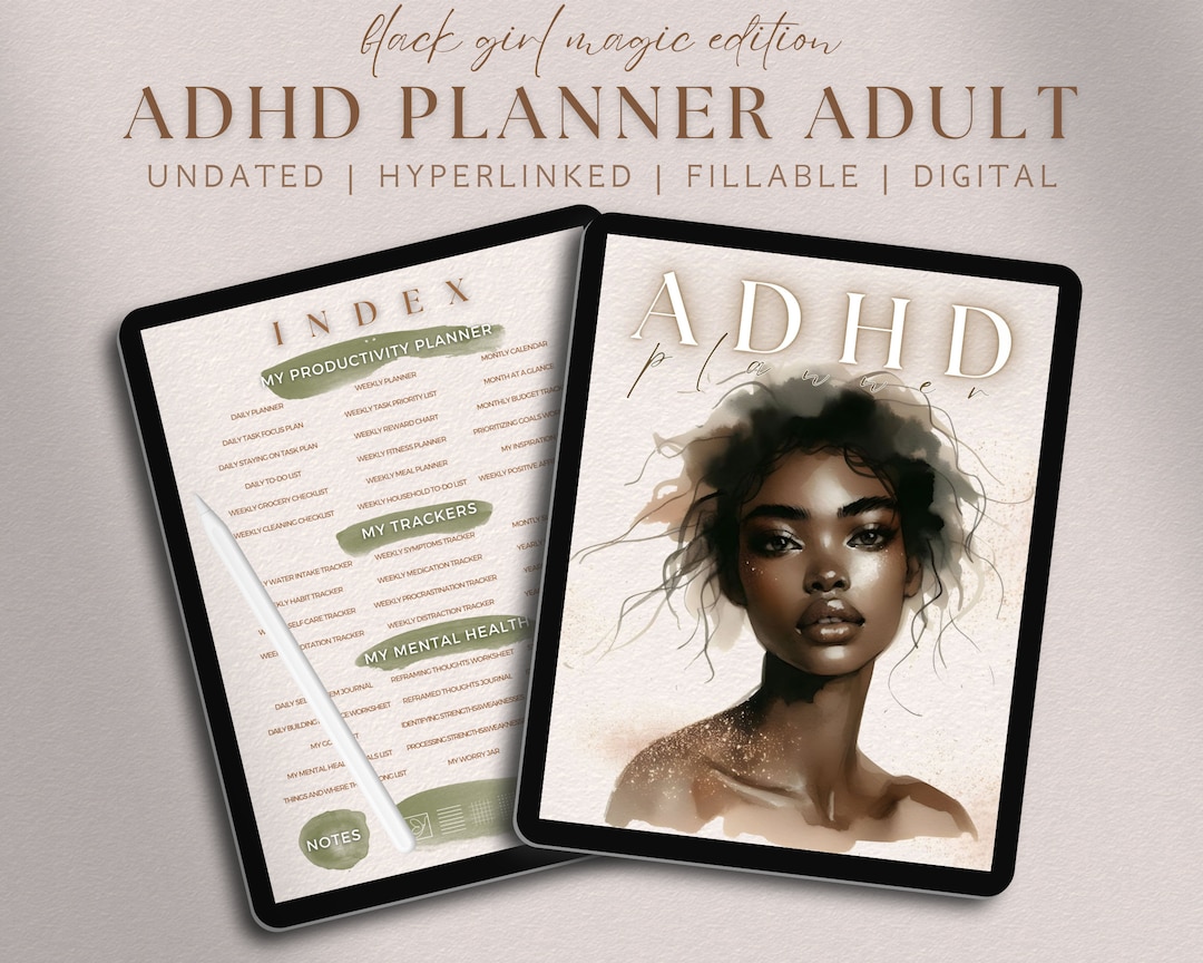 ADHD Planner Digital Adult, Black Girl Workbook, Procrastination Log ...