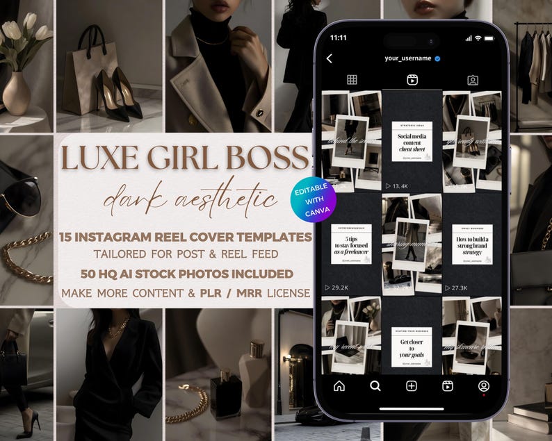 Girl Boss Aesthetic Instagram Reel Covers, PLR MRR Stock Photos Dark ...