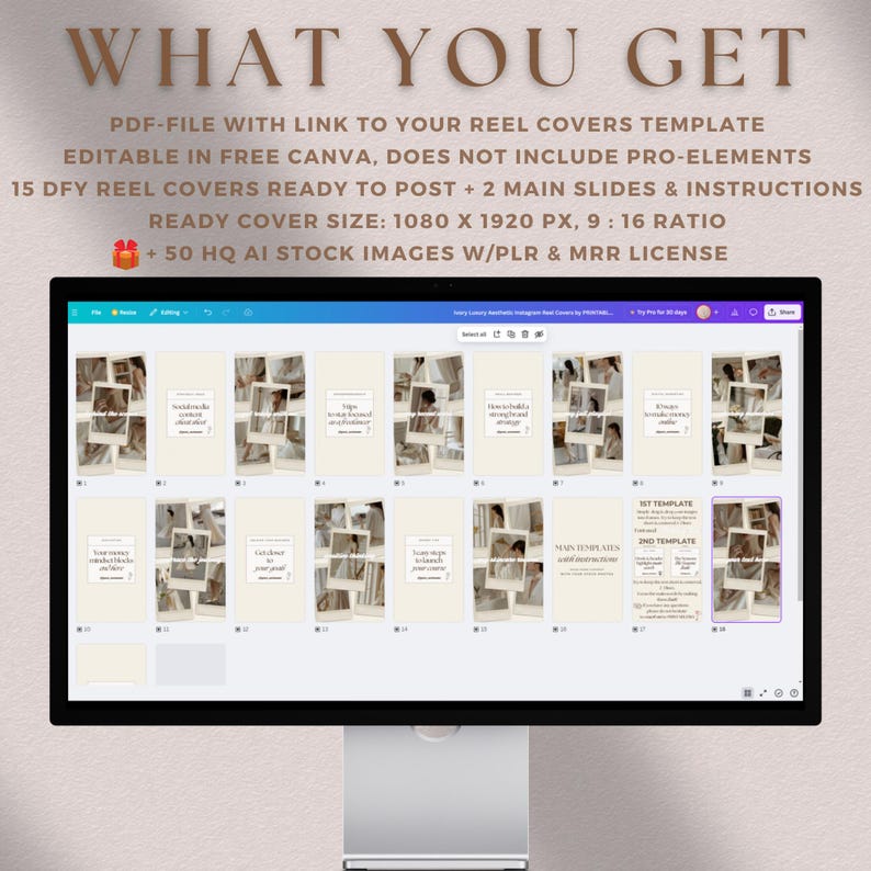 Ivory Luxury Neutral Aesthetic Instagram Reel Covers PLR MRR Stock ...