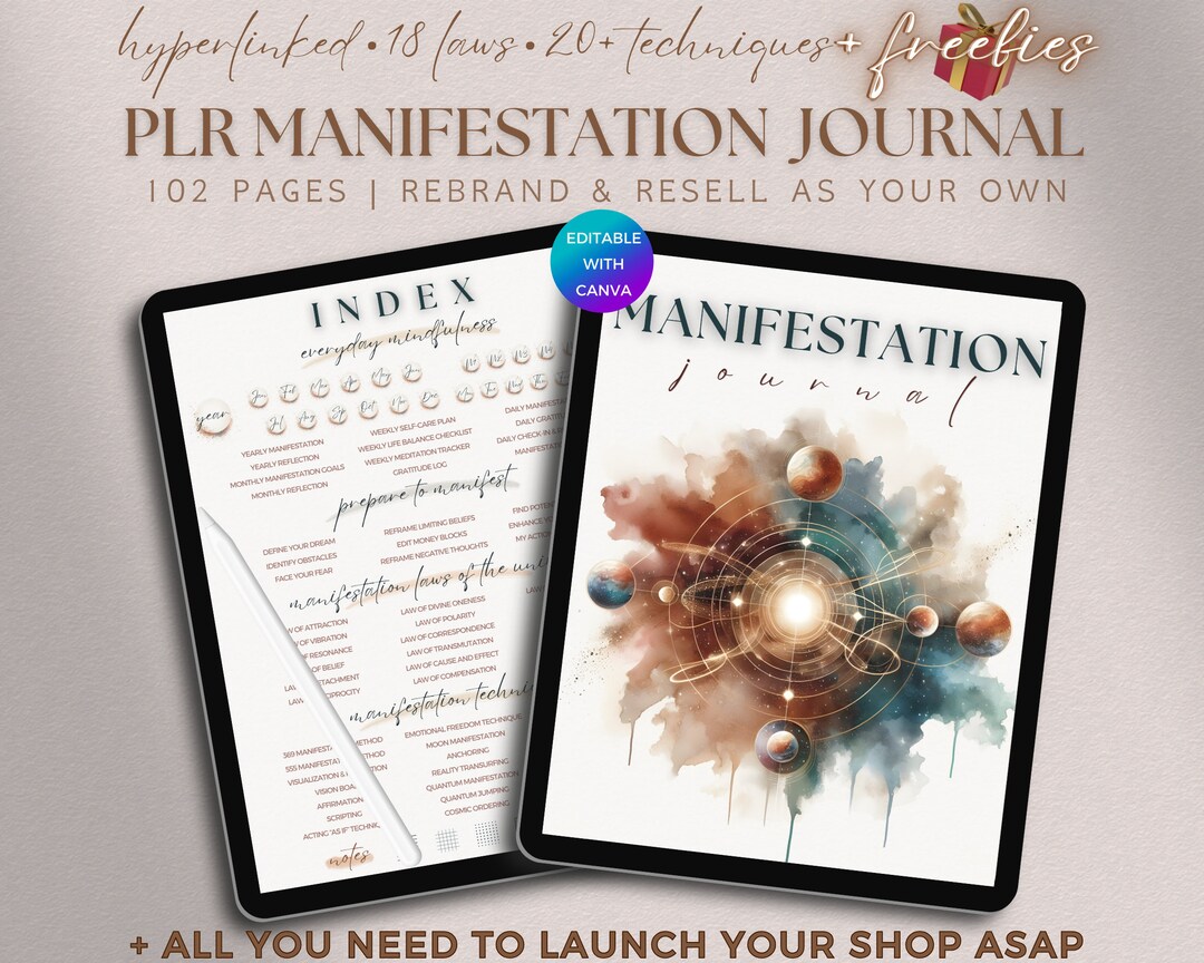 PLR Manifestation Journal Digital, Editable Manifest Planner Commercial Use, PLR Manifesting ...