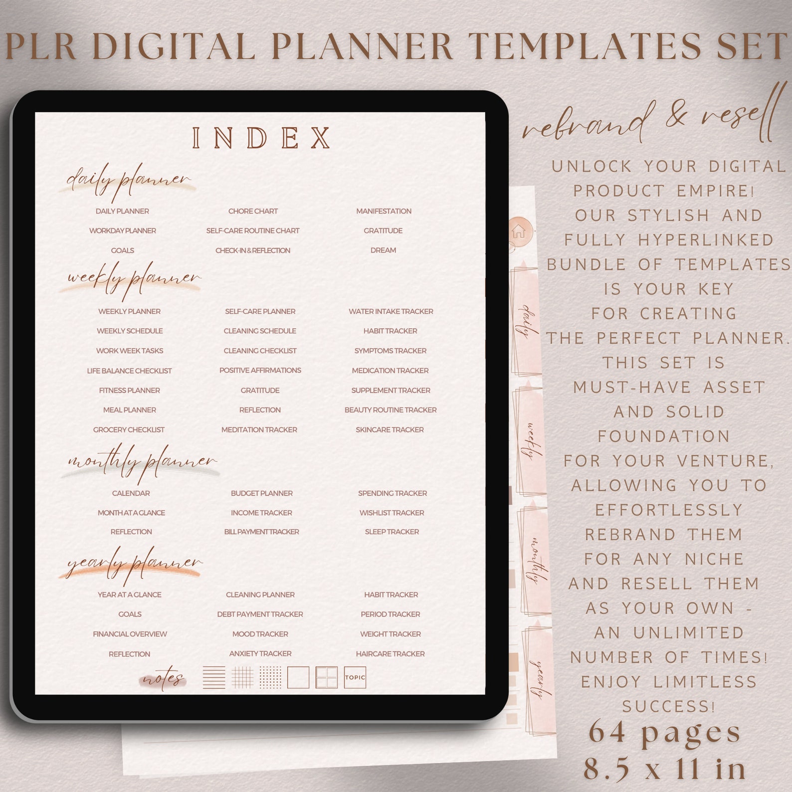 PLR Digital Planner Template Bundle, Editable Undated Planner Hyperlink ...