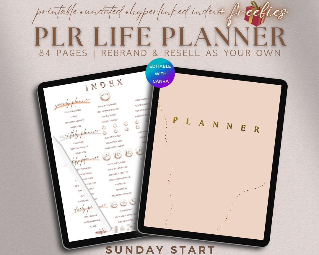 PLR Printable Life Planner, Editable Undated Journal Commercial Use ...