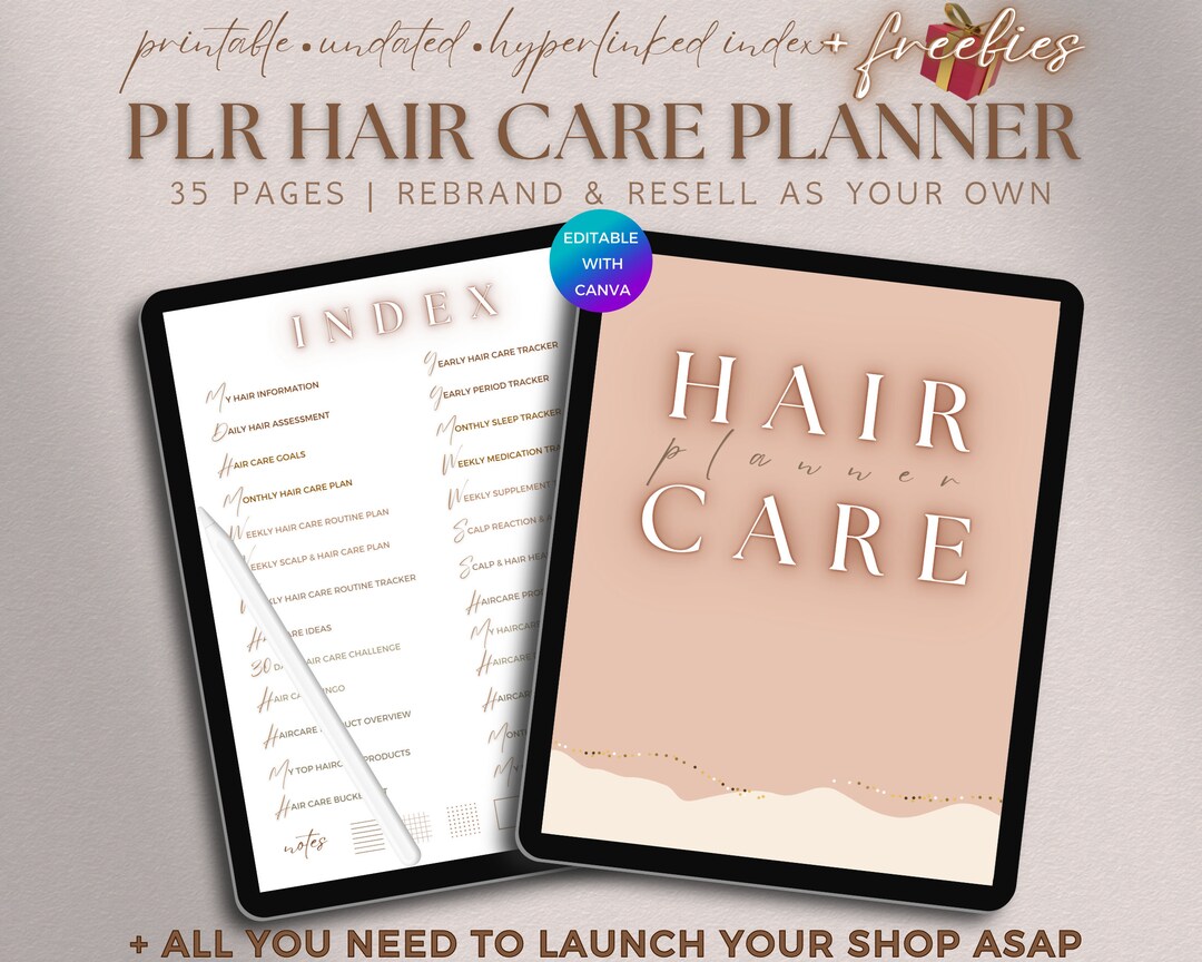 PLR Printable Hair Care Planner, Editable Haircare Journal Commercial ...