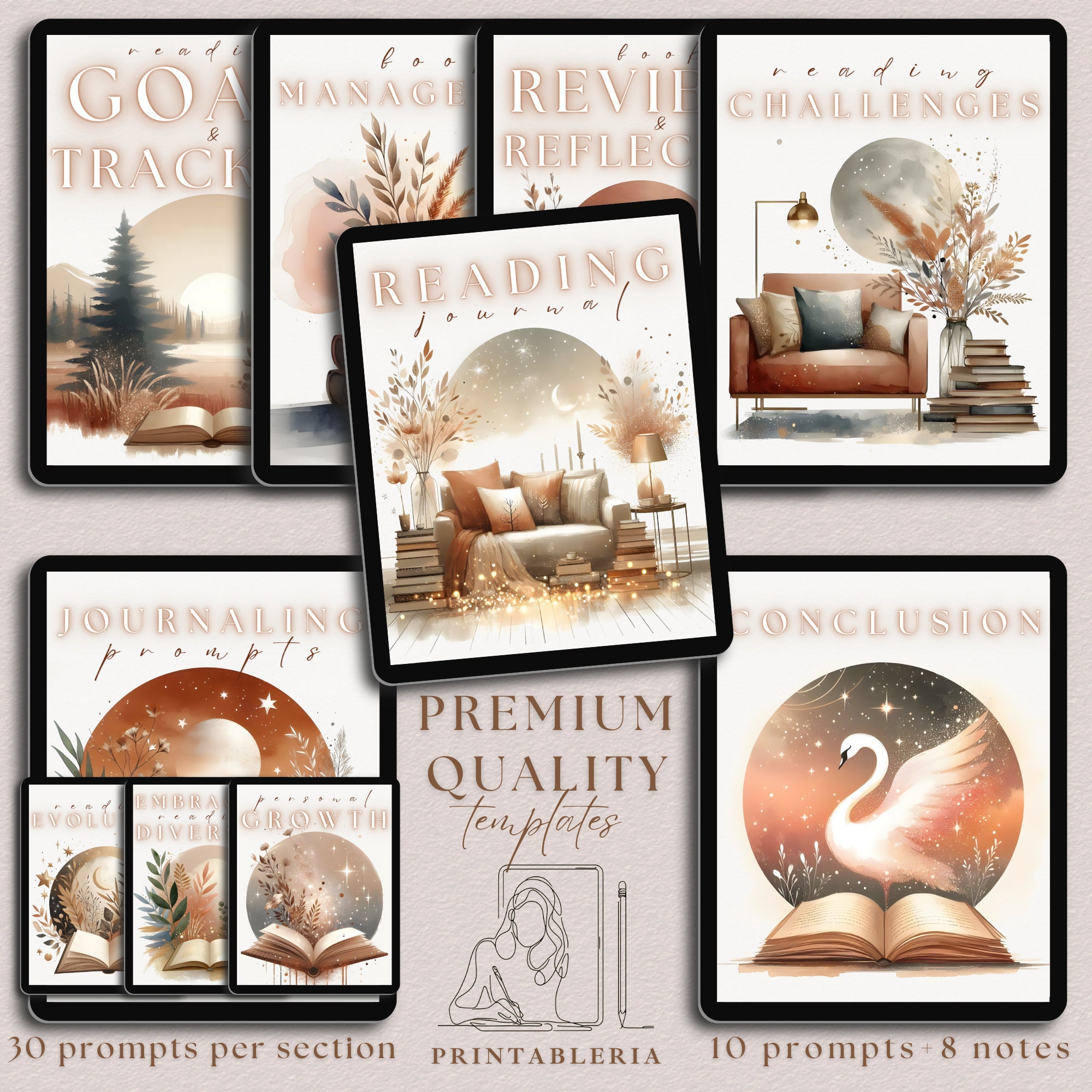 PLR Reading Journal Digital Editable Reading Planner Commercial Use ...