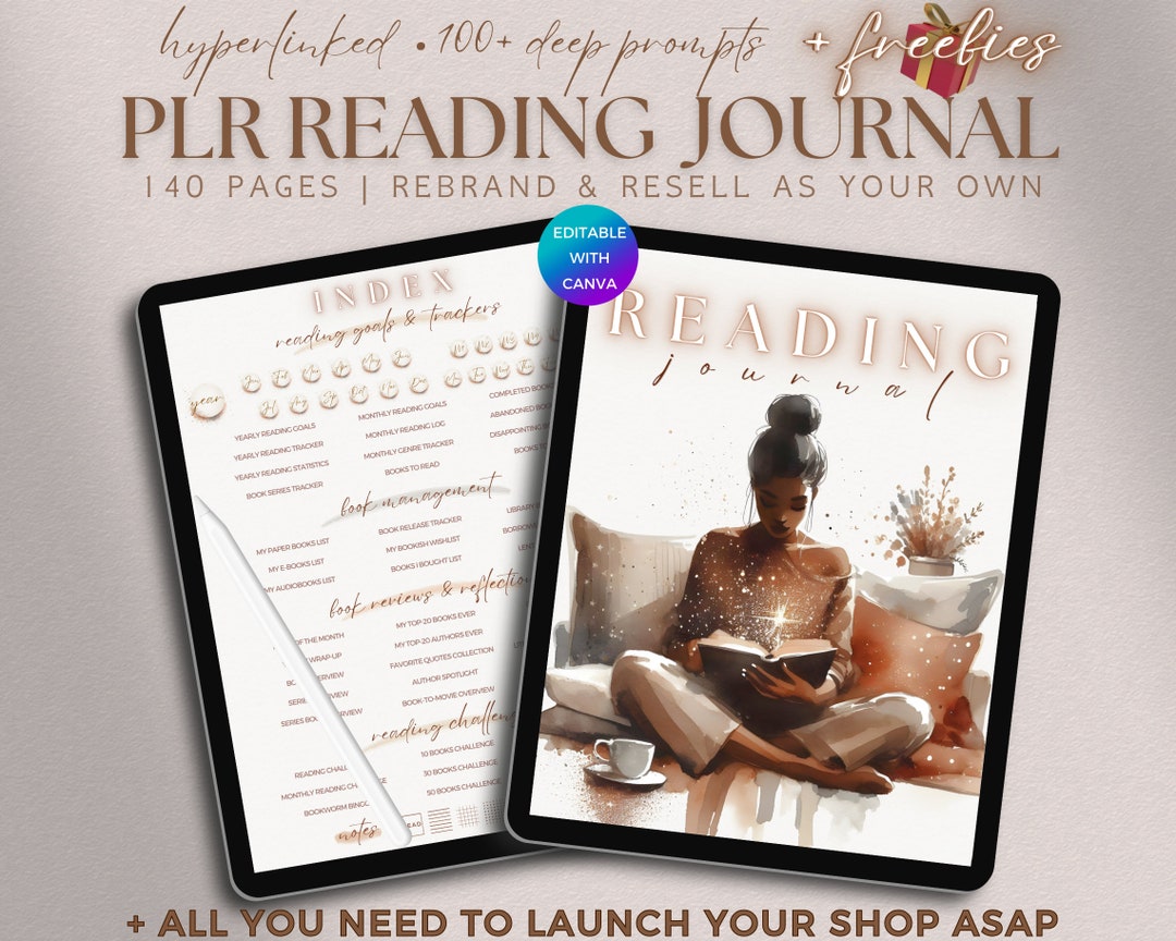 PLR Reading Journal Digital Editable Bookish Planner Commercial Use ...