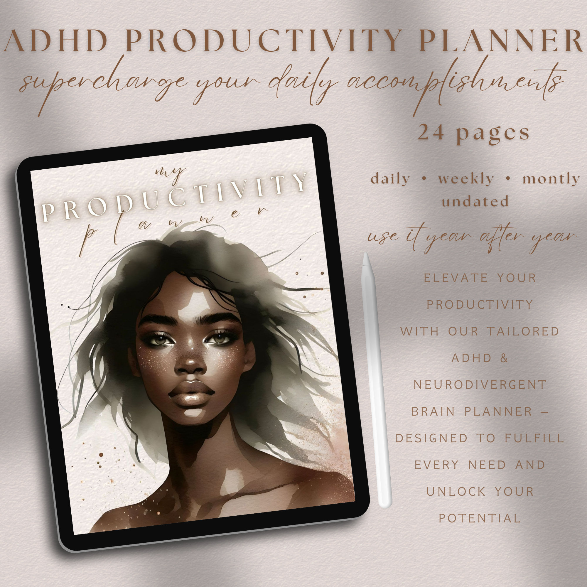 ADHD Planner Digital Adult, Black Girl Workbook, Procrastination Log ...