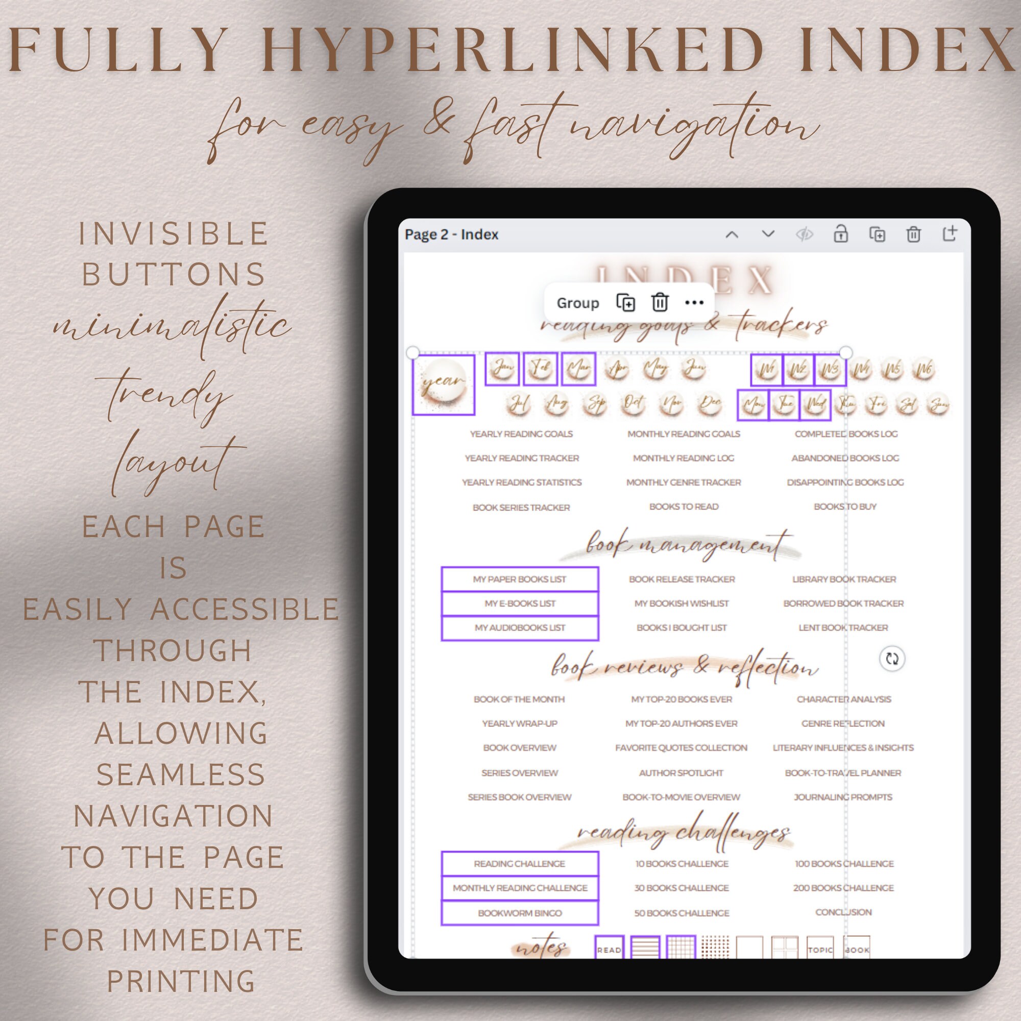 PLR Printable Reading Journal, Editable Bookworm Planner Commercial Use ...