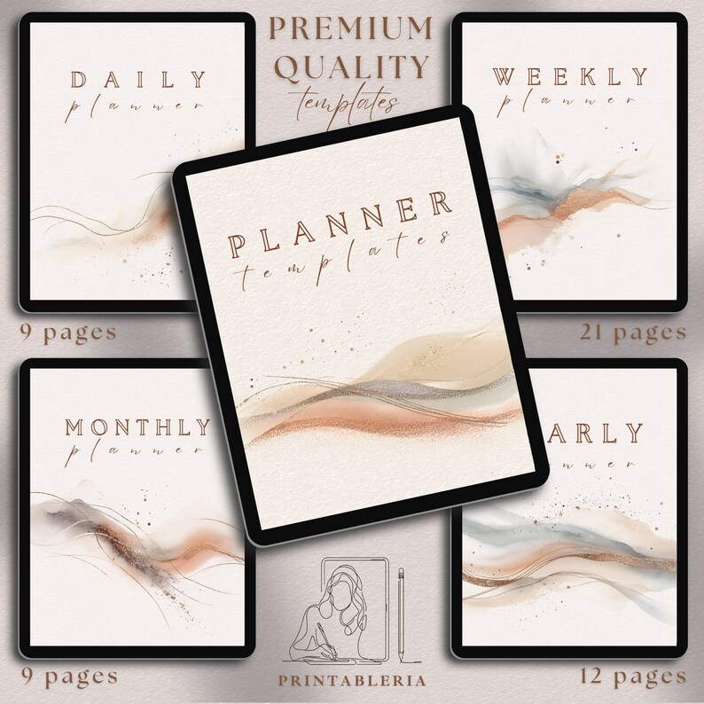 PLR Digital Planner Template Bundle, Editable Undated Planner Hyperlink ...