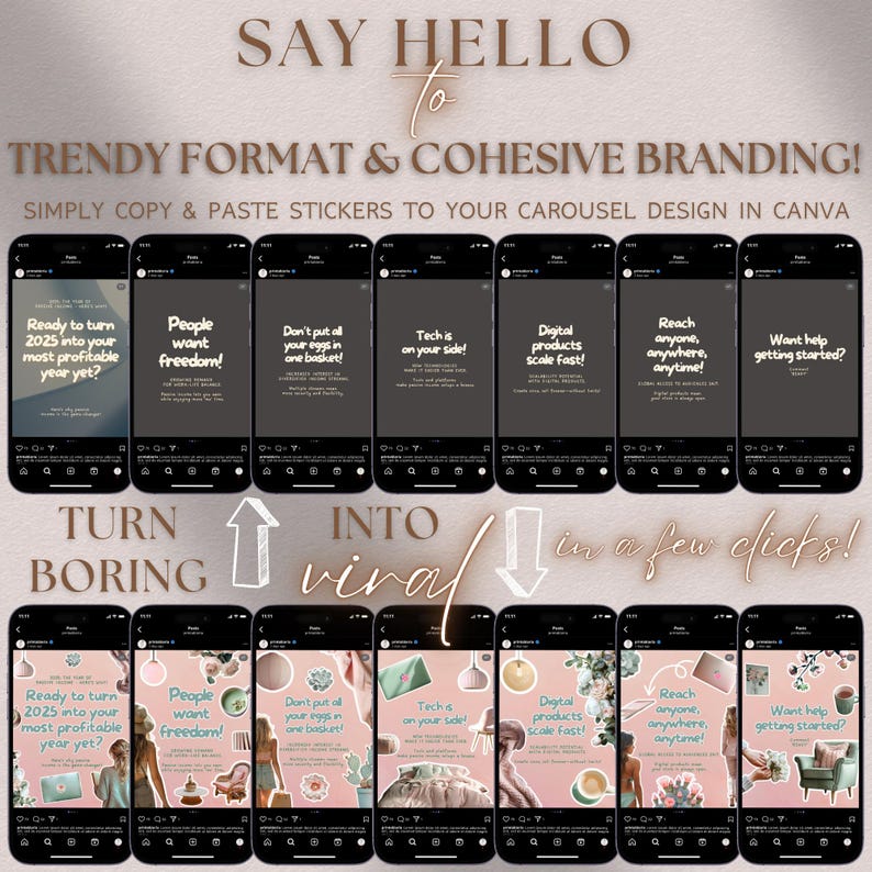 Cozy Aesthetic Instagram Carousel Stickers PLR MRR Stock Photo Boho ...