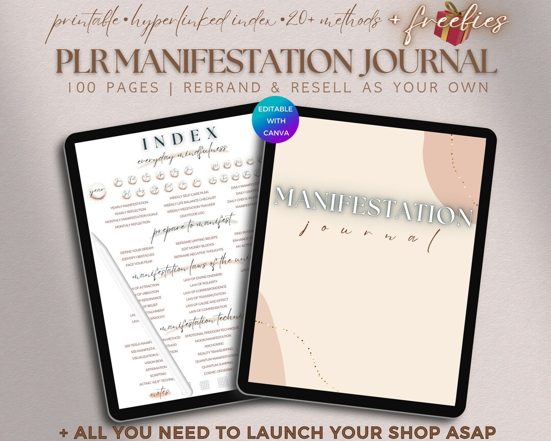 PLR Printable Manifestation Journal, Editable DFY Manifest Planner ...