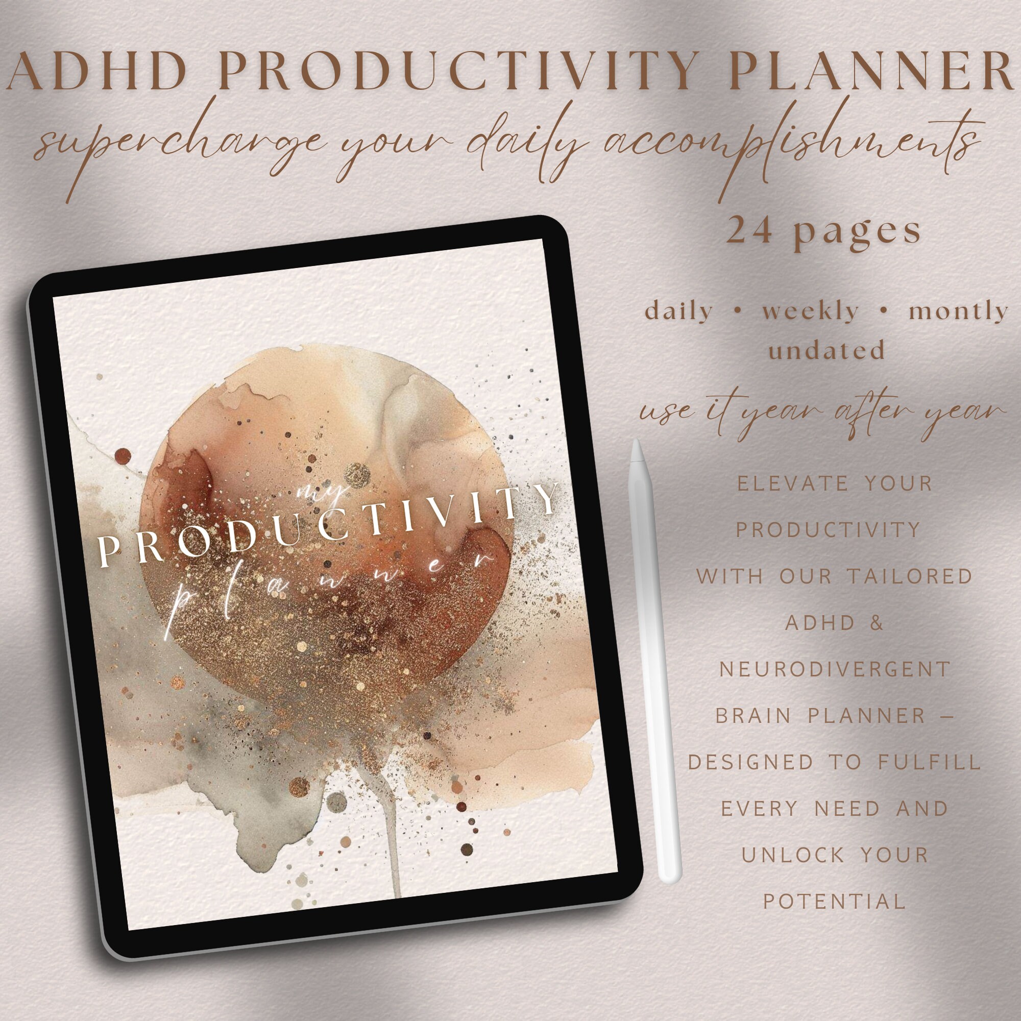 ADHD Planner Adult, Digital ADHD Workbook Undated Hyperlinked, ADHD ...