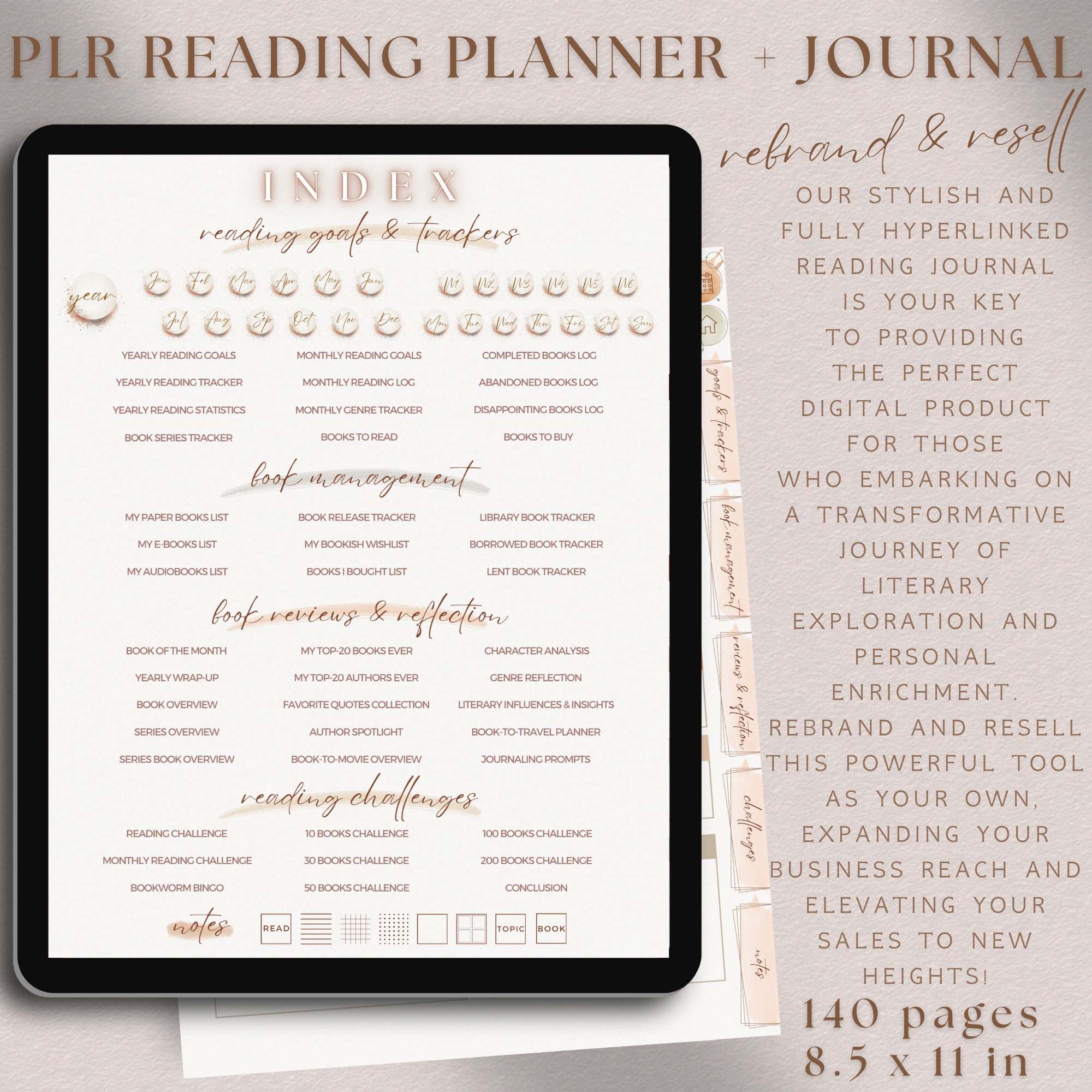 PLR Reading Journal Digital Editable Reading Planner Commercial Use ...