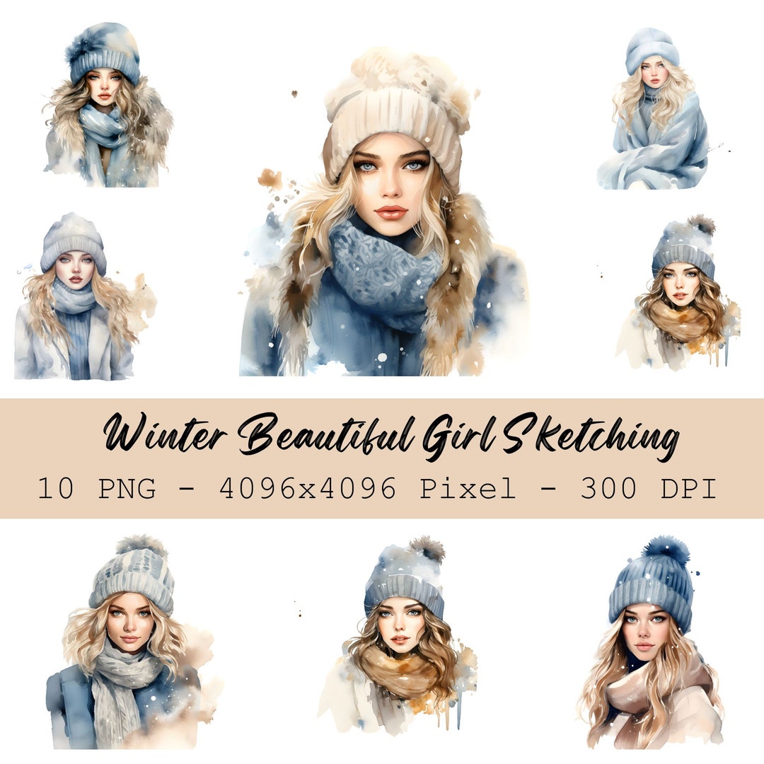 Winter Girl Clipart Bundle Digital Watercolor 10 High - Etsy