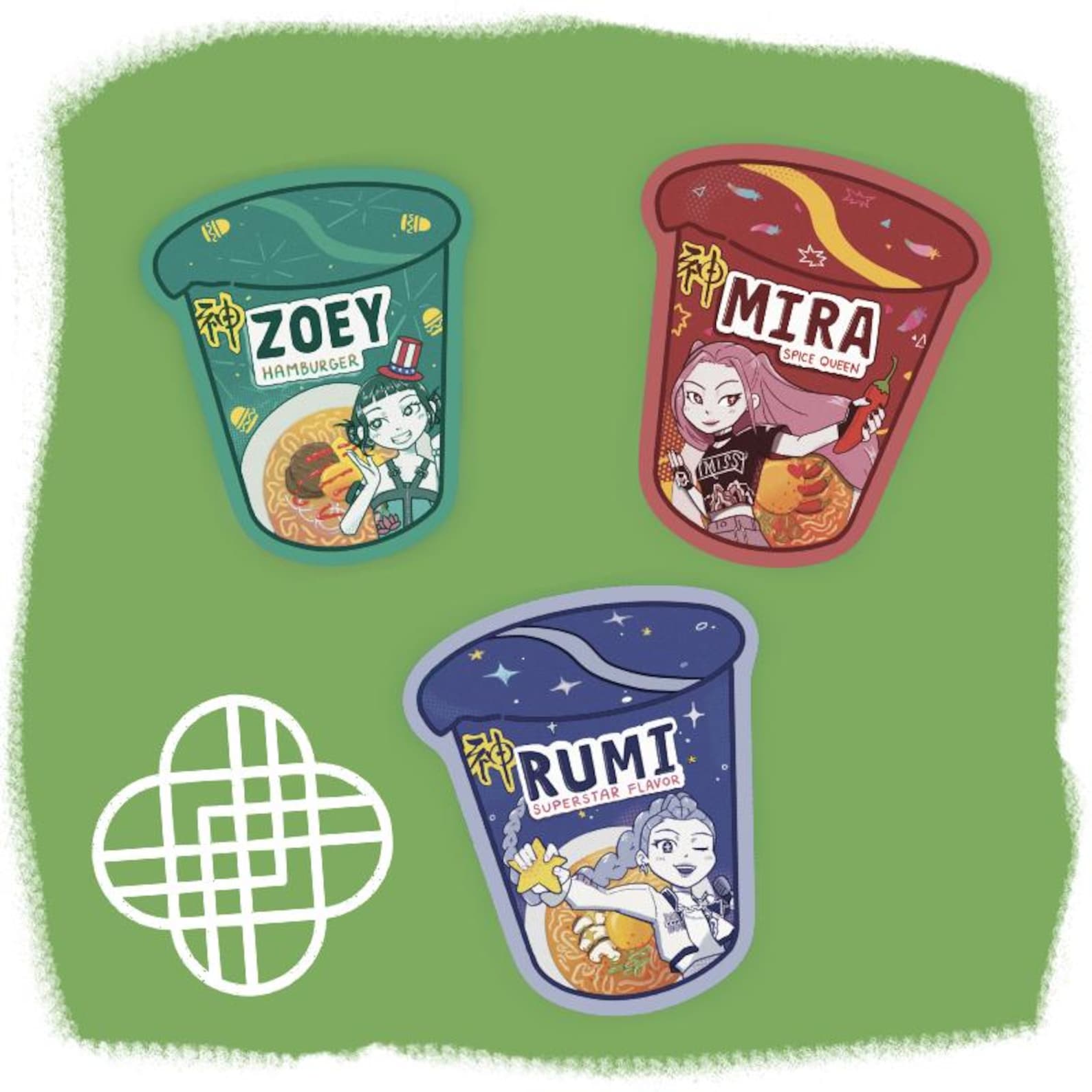 Huntrix Ramen Stickers | Kpop, Kpop Demon Hunters, Ramen, Sticker, Girl ...