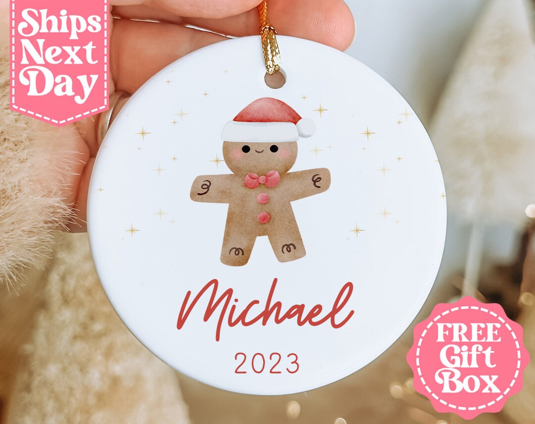 Kids Christmas Gingerbread Man Name Ornament - Personalized Christmas ...