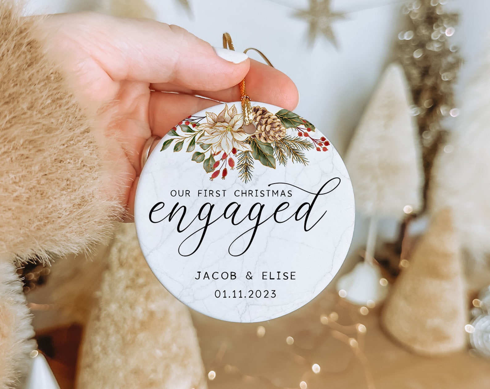 Engaged Christmas Ornament Custom Engagement Keepsake Boho - Etsy