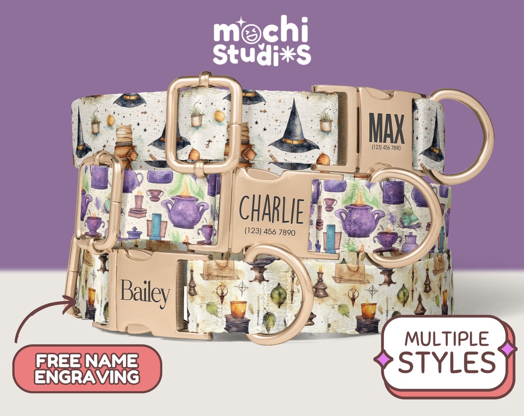 Wizard Print Personalized Dog Collar, Custom Name, Magic Pattern ...