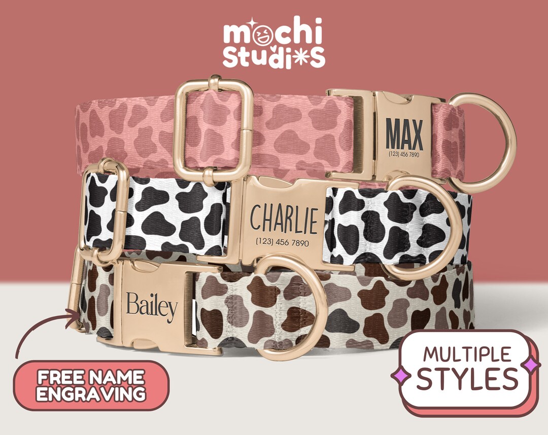 Cow Print Dog Collar, Personalized Cow Pattern Dog Collar, Brown Cow ...