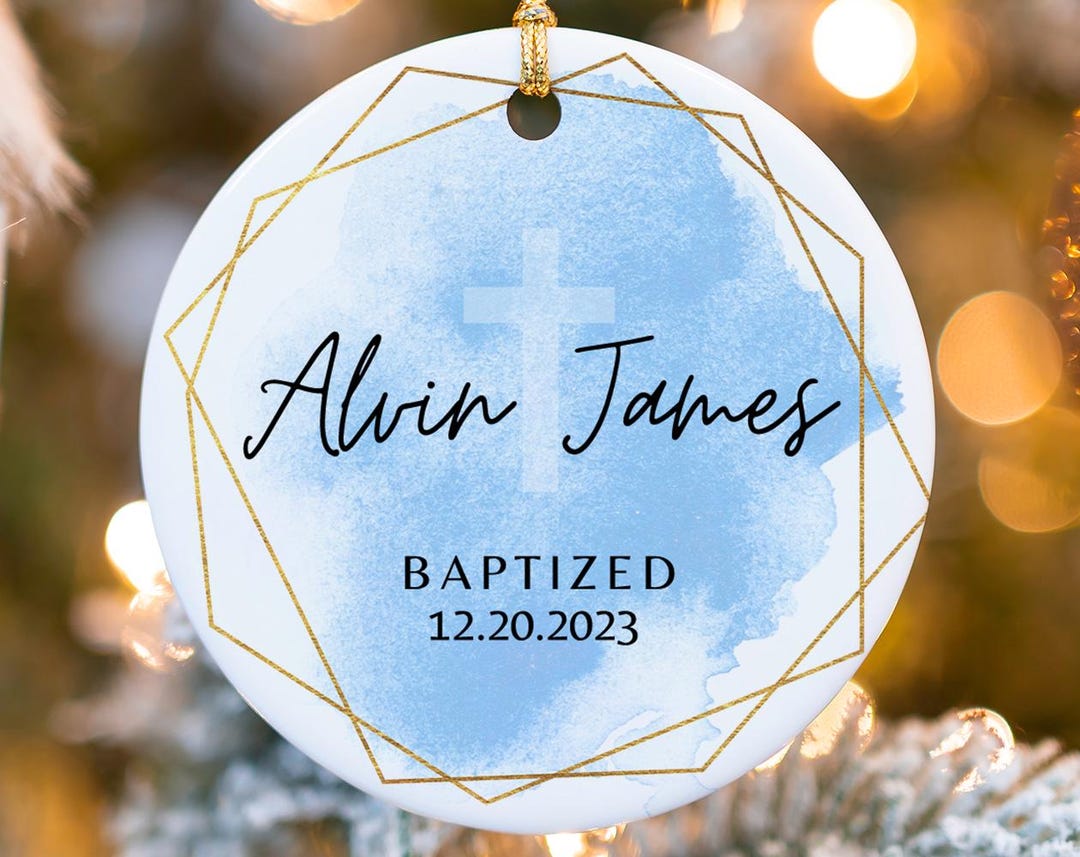 Personalized Christening Boys Ornament - Name + Date Custom Baptism ...