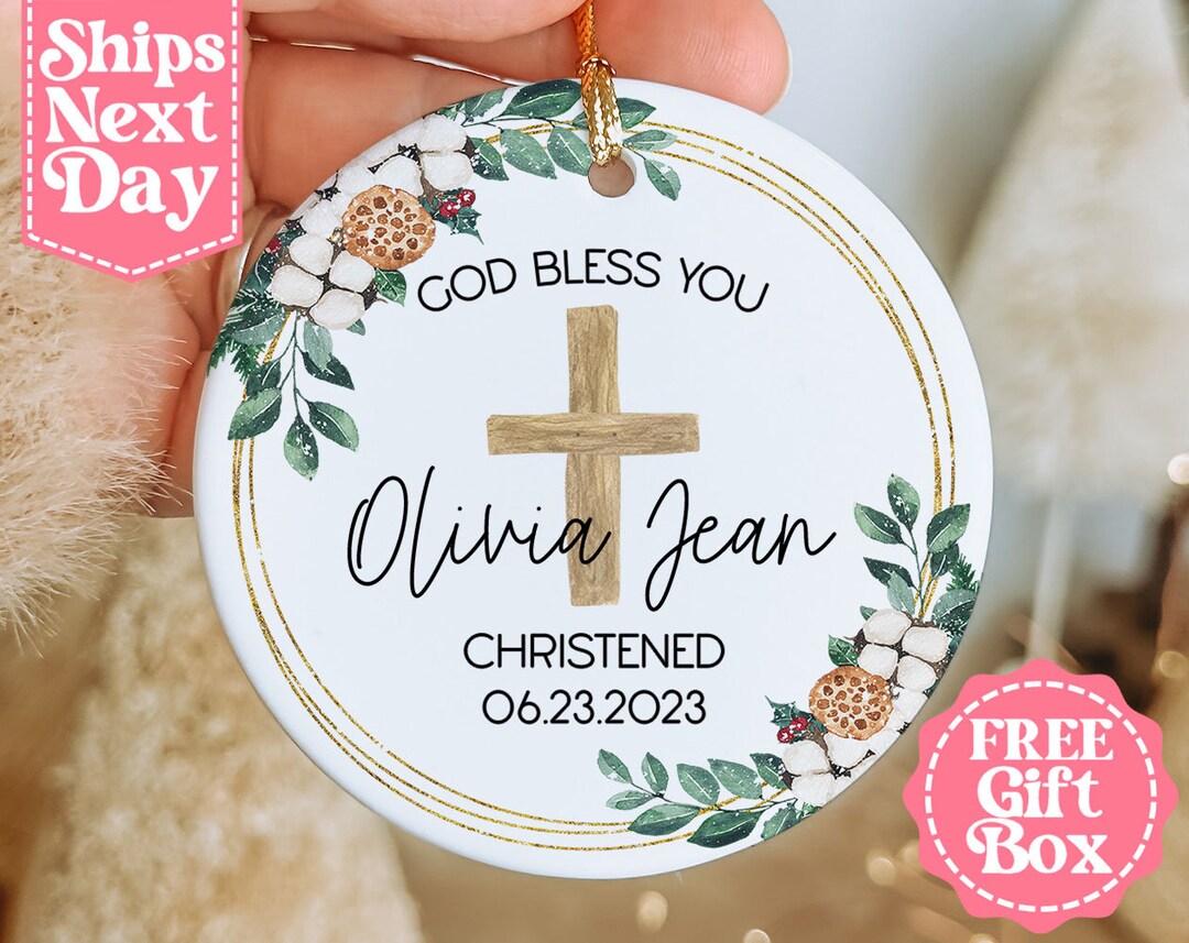 Personalized God Bless Christening Ornament Name Date Custom Baptism ...