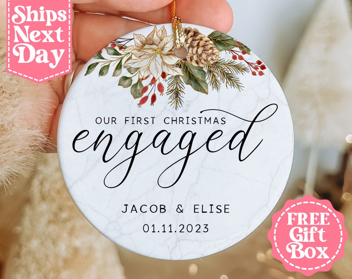 Engaged Christmas Ornament Custom Engagement Keepsake Boho - Etsy