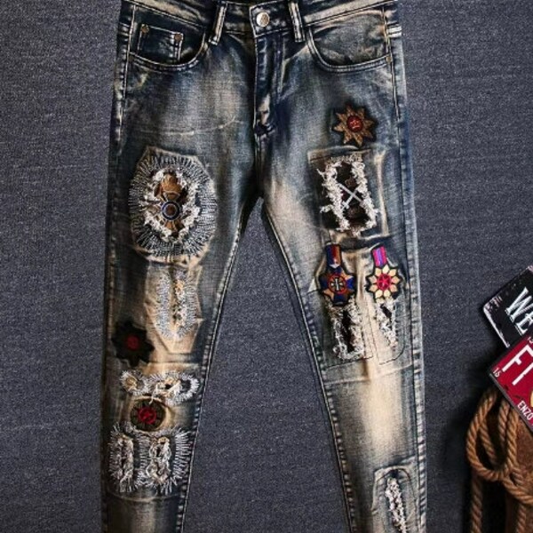 Embroidered Jeans Mens - Etsy