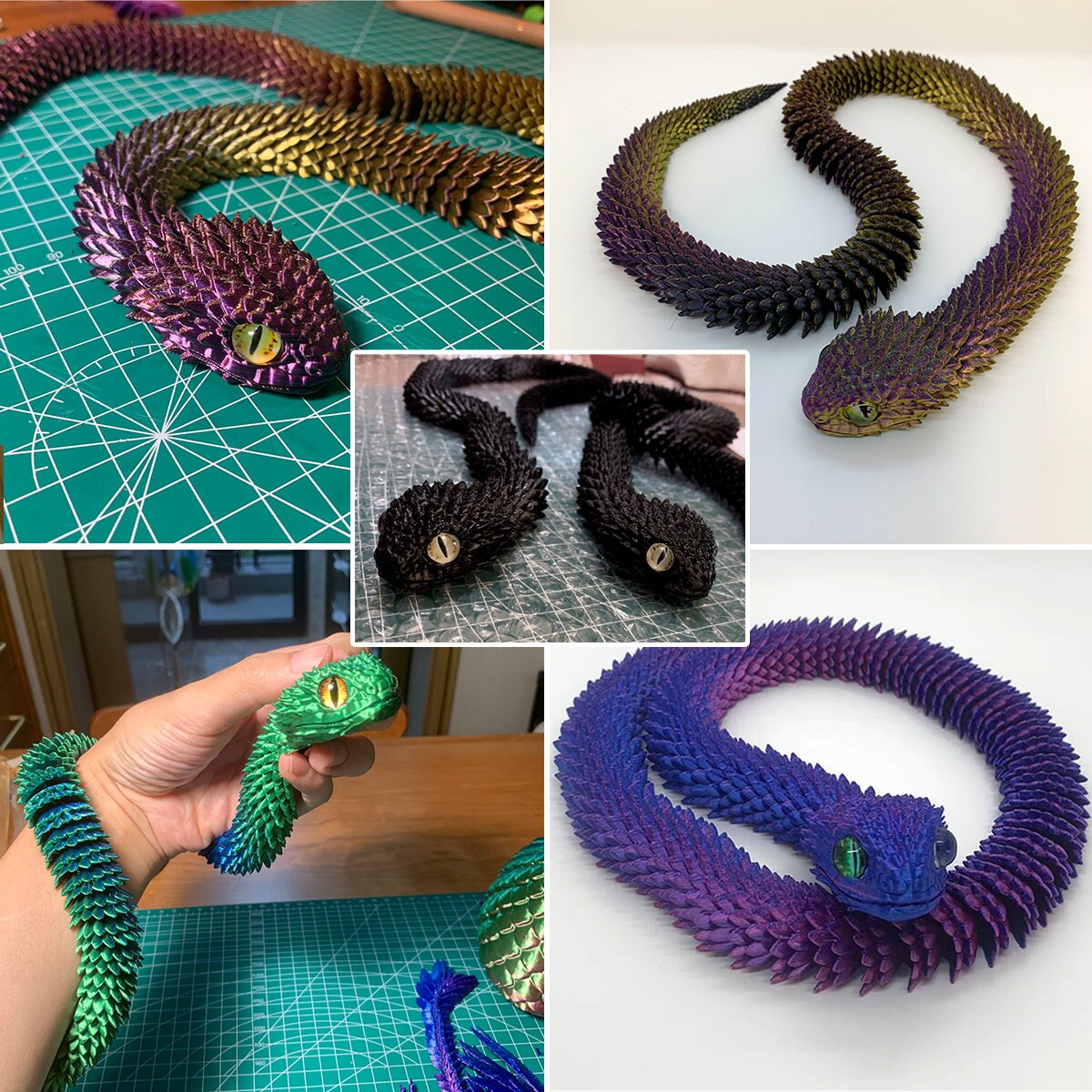 3d Printed Articulated Rattle Snake/made to Order/dragon Snake/3d ...
