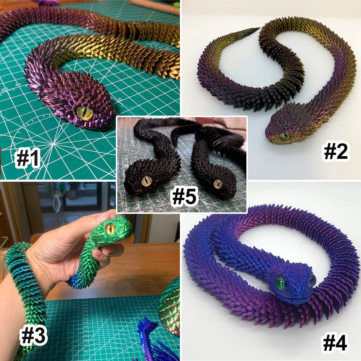 3d Printed Articulated Rattle Snake/made to Order/dragon Snake/3d ...