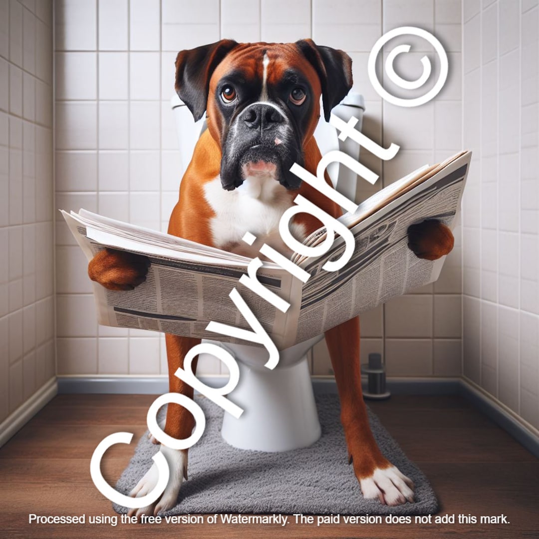 Boxer Dog Sitting on A Toilet Reading a Newspaper Canvas - Etsy