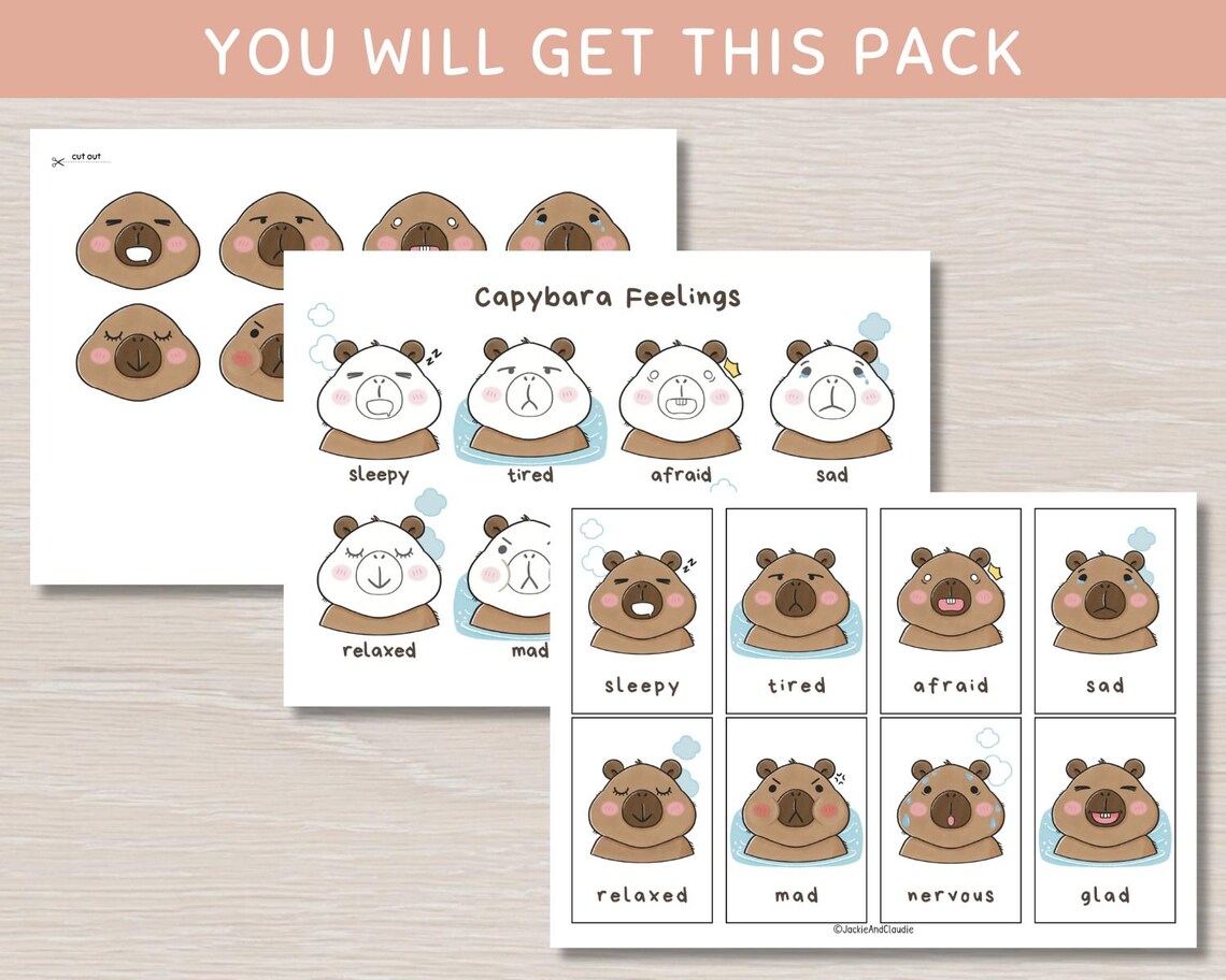 Capybara Emotions Activity for Kids Printable Montessori Toddler ...