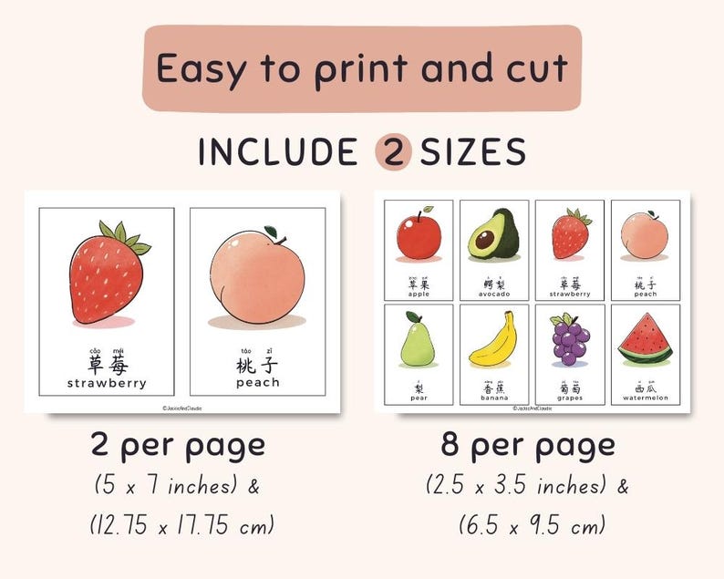 Bilingual Chinese English Fruits Cards Montessori Flashcards Preschool ...