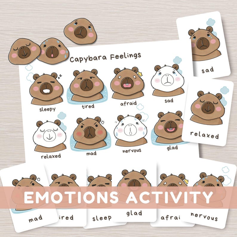 Capybara Emotions Activity for Kids Printable Montessori Toddler ...