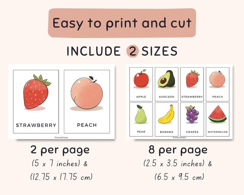 Fruits Cards Montessori Flashcards Preschool Educational Printable ...