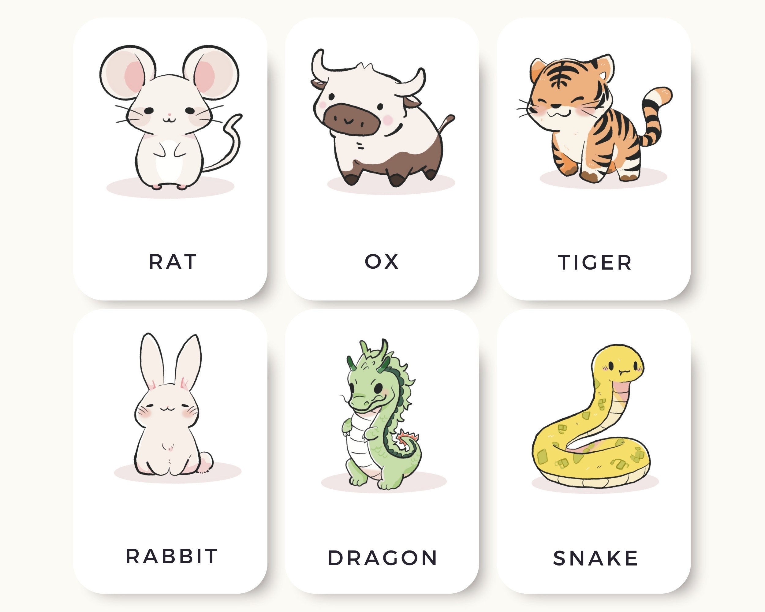 12 Chinese Zodiac Animal Cards Montessori Flashcards Preschool ...