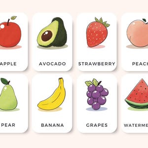Fruits Cards Montessori Flashcards Preschool Educational Printable ...