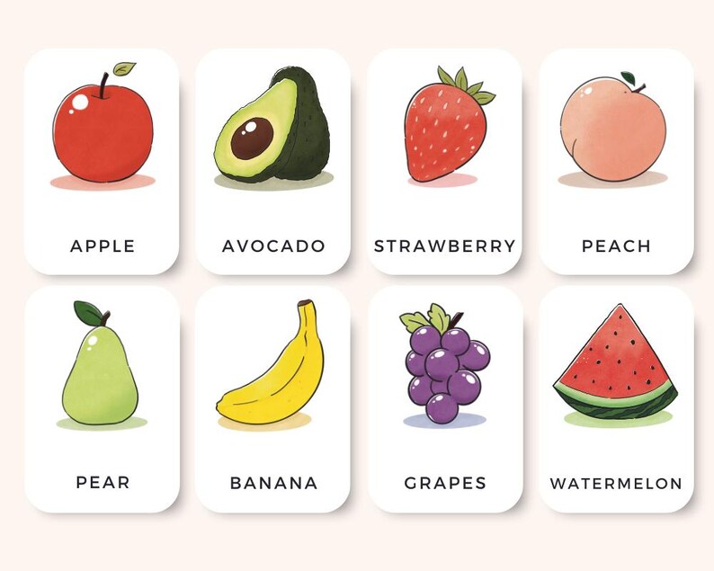 Fruits Cards Montessori Flashcards Preschool Educational Printable ...