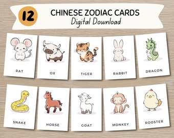 12 Bilingual Chinese Zodiac Animal Cards Montessori Flashcards ...