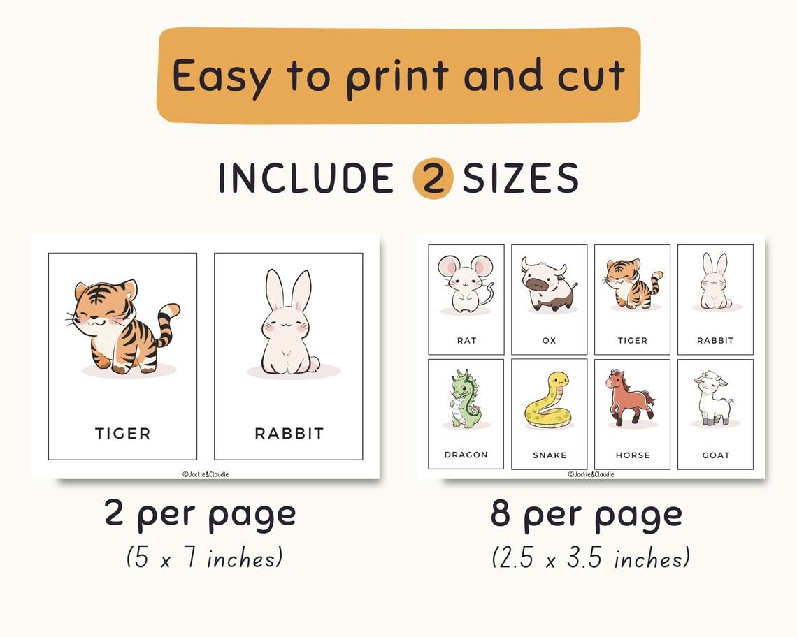 12 Chinese Zodiac Animal Cards Montessori Flashcards Preschool ...