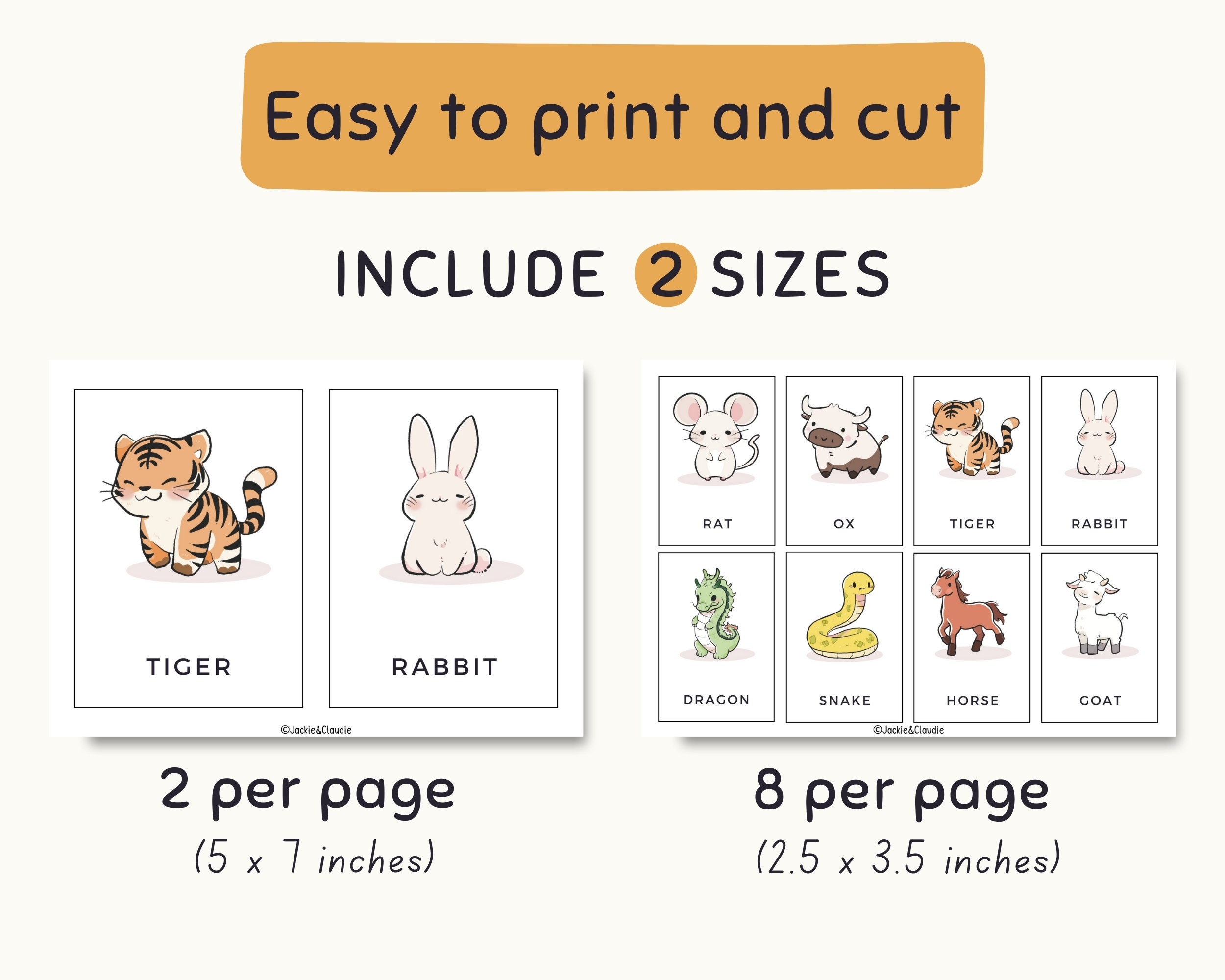 12 Chinese Zodiac Animal Cards Montessori Flashcards Preschool ...