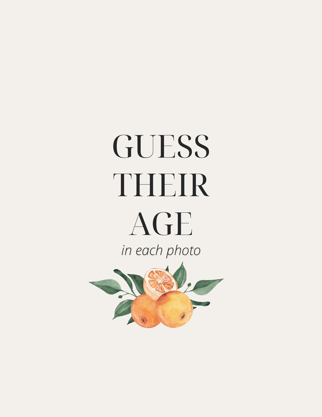 Guess Their Age Activity Sign and Answer Sheet - Citrus Theme Wedding ...
